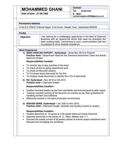 Resume - Mohammed Ghani | PDF Resume - Mohammed Ghani | PDF