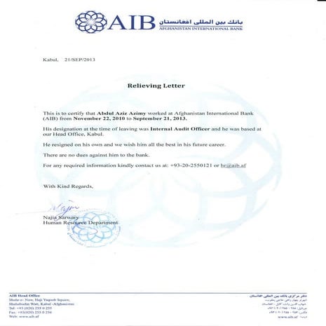AIB relieving letter | PDF