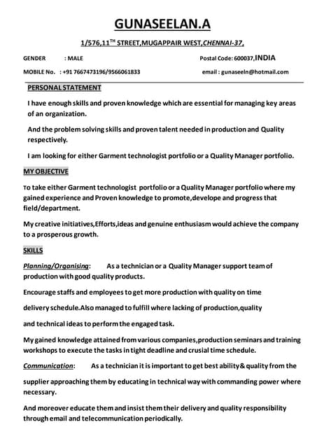 Gunaseelan CV -Gmt Tech& QAM-Abroad 23.06.16- | PDF Gunaseelan CV -Gmt Tech& QAM-Abroad 23.06.16- | PDF