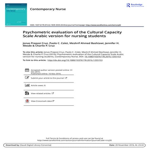 Psychometric evaluation of the Cultural Capacity Scale Arabic version for nursing students | PDF ...