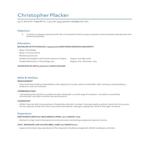 Christopher Placker Criminal Justice Resume Prev | DOCX