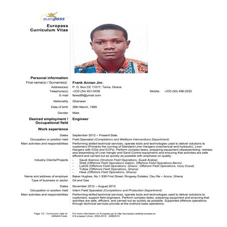 official Frank Annan cv | DOC | Business | Business and Finance