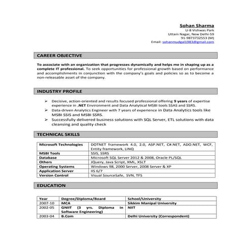 Sohan Sharma MSBI | DOC | Databases | Computer Software and Applications