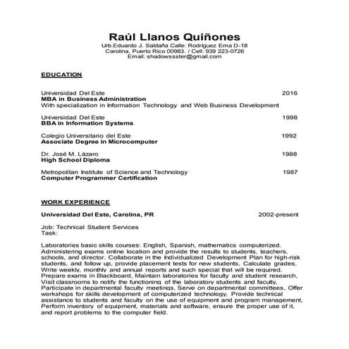 Raul Llanos Mba presentations