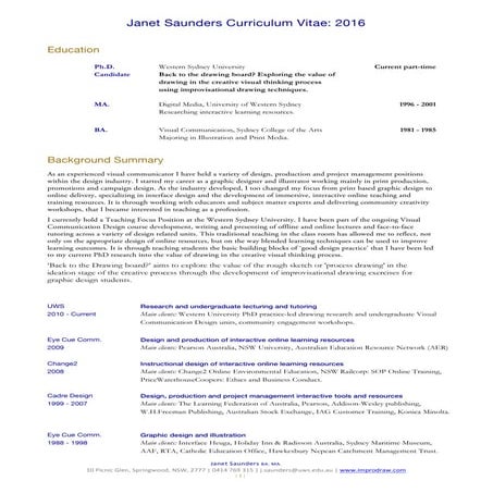Janet Saunders CV 2016 | PDF
