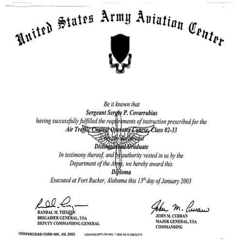 Army Aviation Center Diploma scovarrubias | PDF