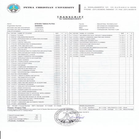 Bachelor Transcript | PDF