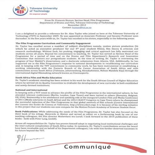 TAYLOR reference from S. Africa cv | PDF