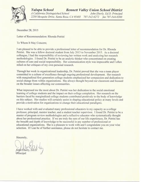 Letter of Rec - Rhonda Petrini RC | PDF