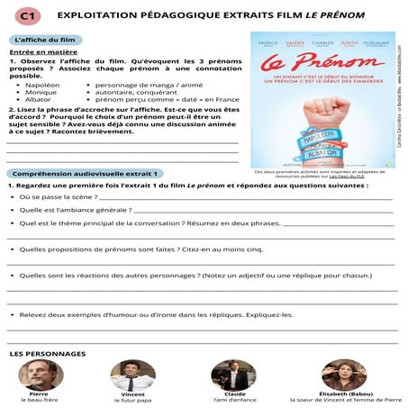 Dossier pédagogique extraits film Le prénom (C1) | PDF
