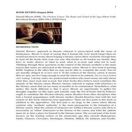 Review of Harold Bloom's The Western Canon | DOCX