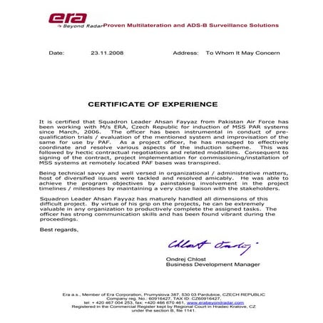 Exp cert ERA | PDF | Business Administration | Business