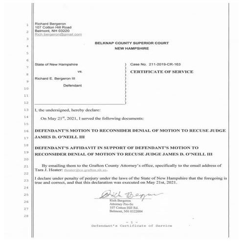 Motion to Reconsider Judge James D. O'Neill III Denial of Recusal | PDF