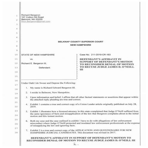 Motion to Reconsider Judge James D. O'Neill III Recusal Affidavit and ...