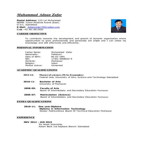 Muhammad Adnan Zafar (CV) New | PDF