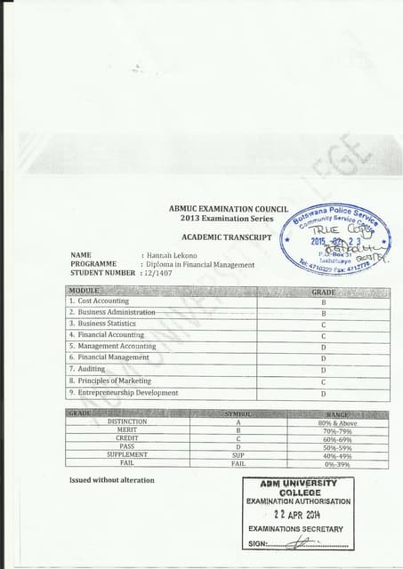 ACADEMIC TRANSCRIPT | PDF