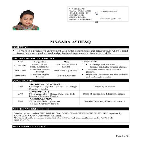 SABA ASHFAQ (CV) | DOC