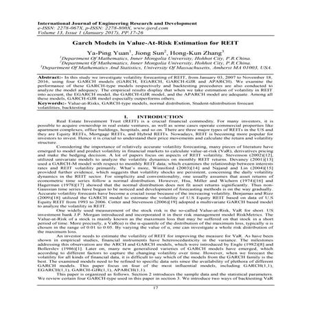 Garch Models In Value At Risk Estimation For Reit Pdf 