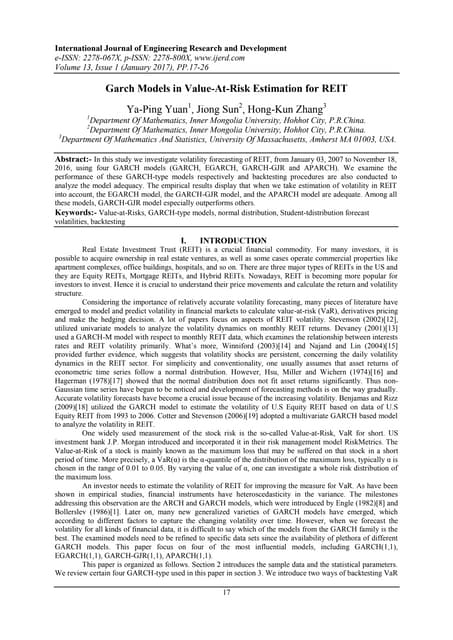 Garch Models In Value At Risk Estimation For Reit Pdf