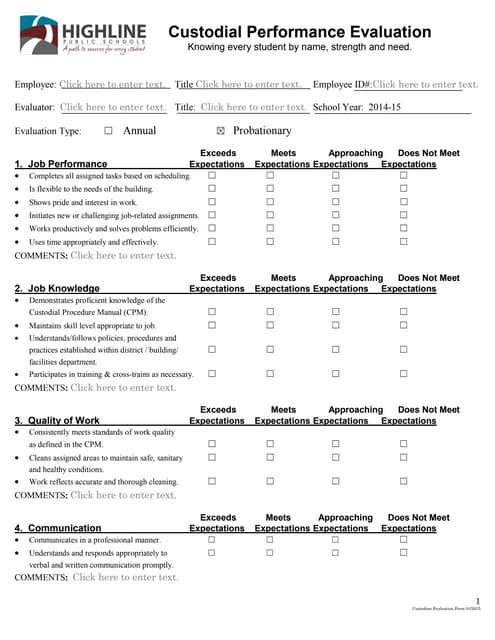 Janitorial worker performance appraisal | DOC