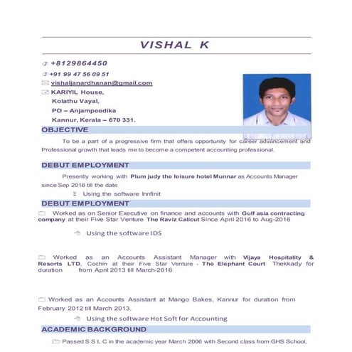 VISHAL CV NEW 24-10-2016 | DOCX | Business Accounting & Finance | Business