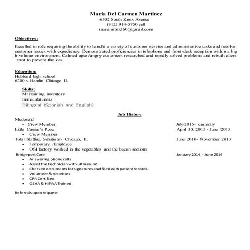 Resume b-1 maria | PDF