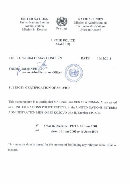 UNV Certificate of Service | PDF