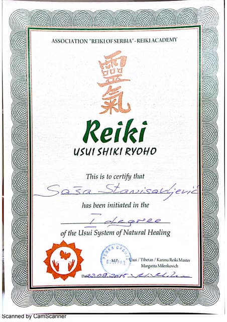 Certificate - Gold Reiki First Degree | PDF
