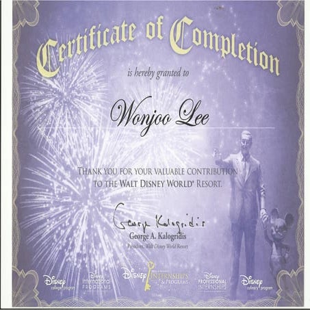 Certificate of Completion Disney International Internship | PDF