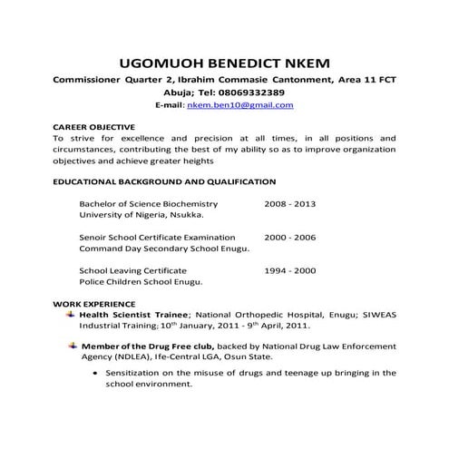 UGOMUOH BENEDICT CV.doc | Professional School | Postgraduate Education