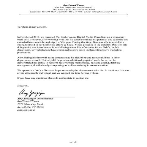 Dan Letter or recognition | PDF