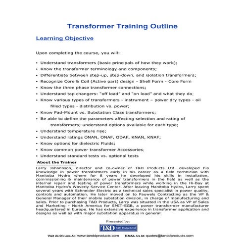 Transformer Training Outline | PDF