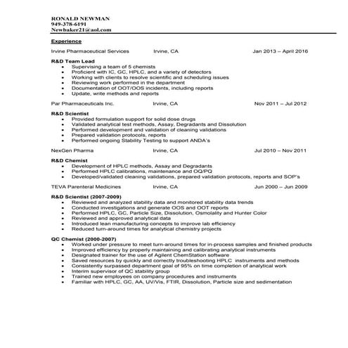 Resume Ron Newman | PDF