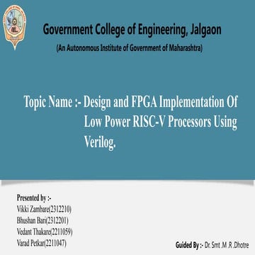 Design and implementation of five stage pipelined RISC-V processor using Verilog | PPT