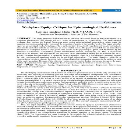 Workplace Equity: Critique for Epistemological Usefulness | PDF