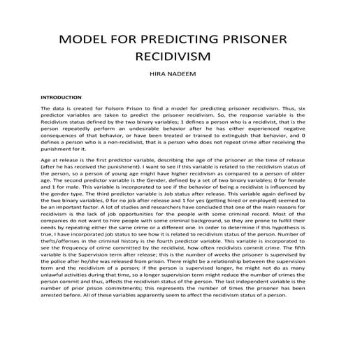 Model for Predicting Prisoner Recidivism | PDF