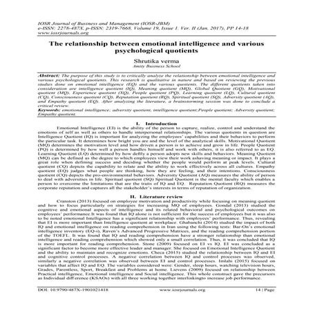 The relationship between emotional intelligence and various ...