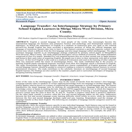 Language Transfer: An Interlanguage Strategy by Primary School English ...