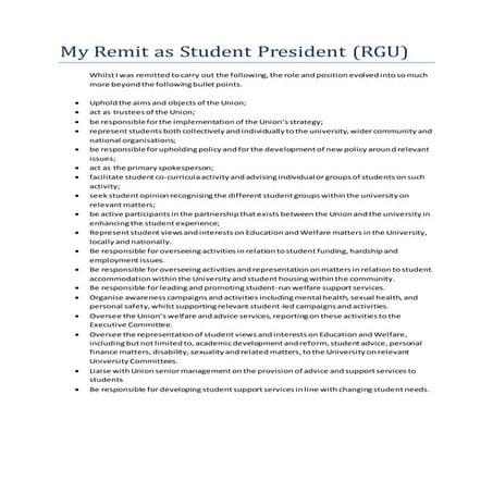 My Remit as Student President | DOCX
