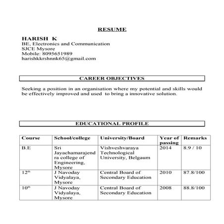 Harish_resume | DOC | Programming Languages | Computing