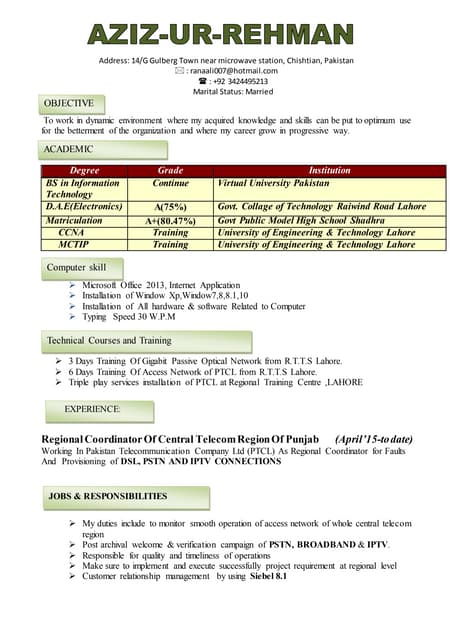 cv for Electronics & Communications Engineer | PDF