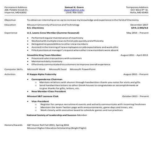 Sam Geers Resume F2K16 | PDF