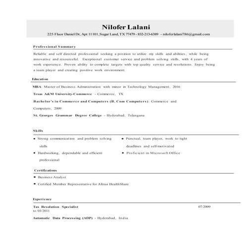 Nilofer Lalani - Resume | DOCX