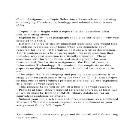 C – 1 Assignment – Topic Selection - Research on an existing or e.docx