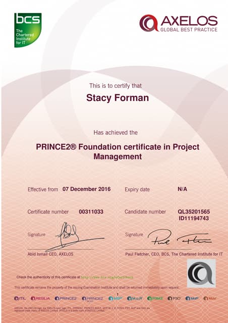 PRINCE2 Certificate | PDF