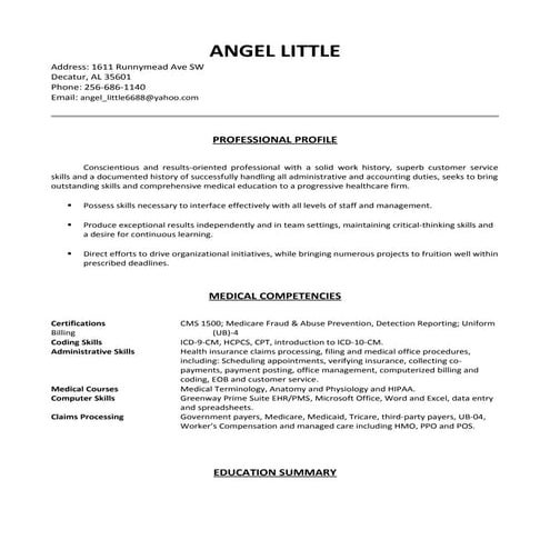 ANGEL-RESUME | DOC | Health Insurance | Insurance