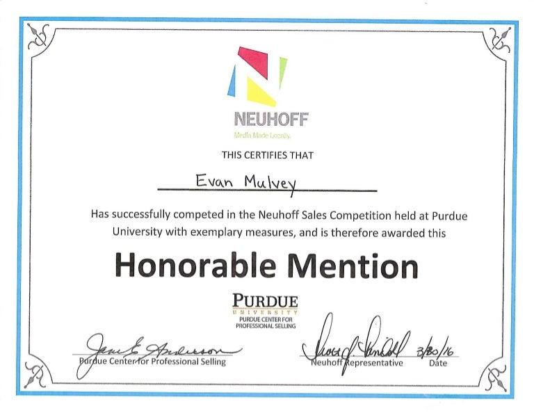 Neuhoff Honorable Mention Award