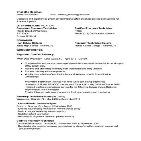 RESUME FOR PAM | RTF