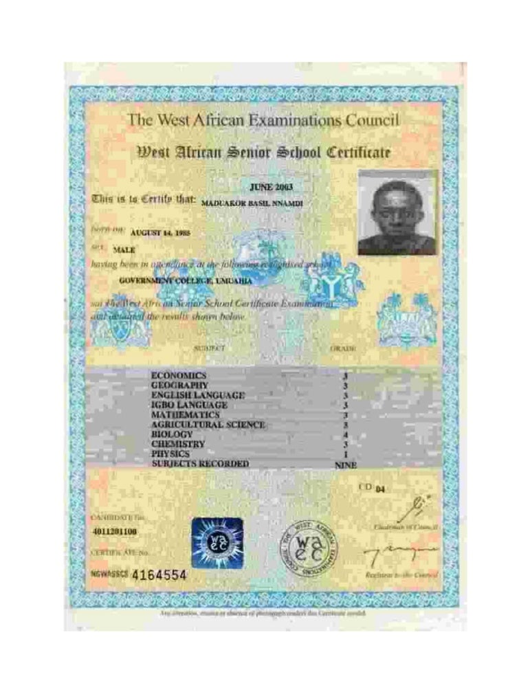 WAEC Certificate
