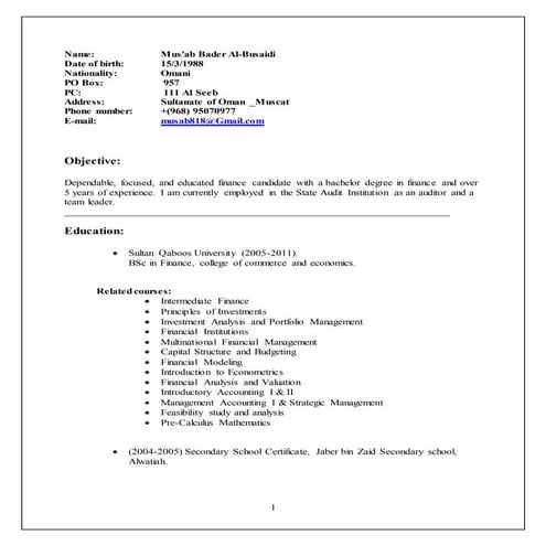 Sample Resume for OJT | DOCX
